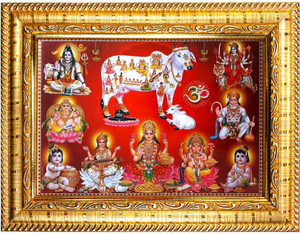HAWAI Kamdhenu Divine Cow and Hindu Gold Plated Wall Hanging Photo ...