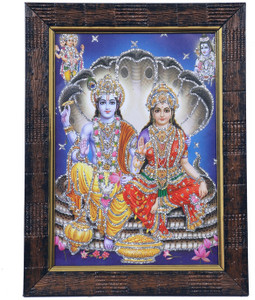 Dharmikk Lord Vishnu & Laxmi ji Hindu God Wooden Photo Frame ...