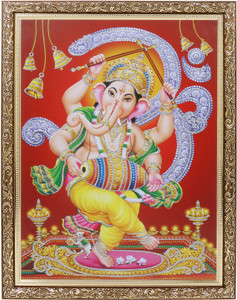 BM Traders Dancing Ganesha Zari Artwork Photo In Copper Gold Frame Big ...