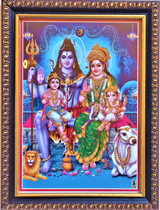 shreya arts frame wth glass Shiv Parivar/Shiv Parvati Ganesh Kartikeya ...