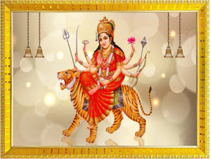 Nokkes Shera wali Mata Durga Maa Sherawali devi Golden 5X7 Inch Photo ...