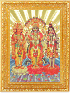 BM Traders Vishnu Brahma Shiva Golden Photo Golden Frame Religious ...