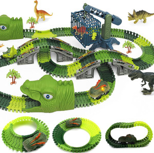 KIDOLOGY Dinosaur Race Track Toy Set 183 Pcs | Flexible Track Playset ...
