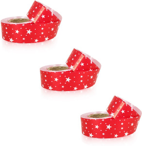 Airtick Pack of 3 (2.5cm X 13.6 Meter) Stars Print Red Paper Ribbon ...
