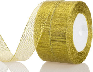 IMPRINT Gold Glitter Ribbon 25 Meters Each Roll Sparkly Metallic Fabric ...