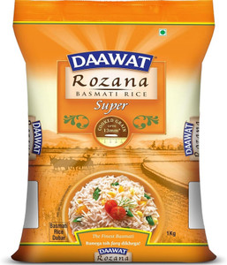 Daawat Rozana (Super)-1kg Basmati Rice-(Full Grain) Basmati Rice (Full ...