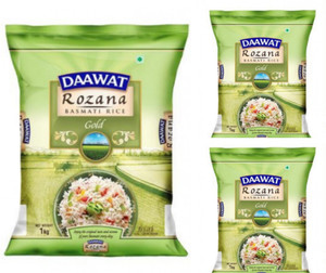 Daawat ROZANA GOLD BASMATI RICE PACK OF 3 Basmati Rice (Medium Grain ...