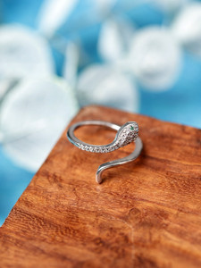 KACY Silver Crystal Snake Ring Alloy Cubic Zirconia Silver Plated Ring ...