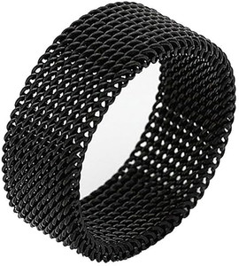 STAR CREATION Black Stainless Steel Flexible Sieve Mesh Woven Band Ring ...