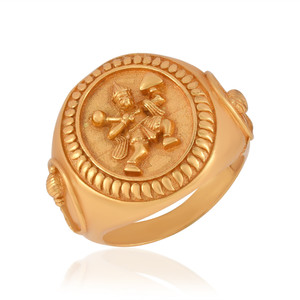RN Gold Plated Heavy Round shape, Lord Hanuman with Gada Ring Men Women ...