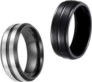 KRYSTALZ Retro Black Brushed Tungstun Carbridge Combo Band Ring Set of ...