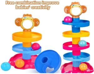 Kidsaholic Monkey Roll Ball Drop Toy Toddlers l 5 Layer Tower Run with ...