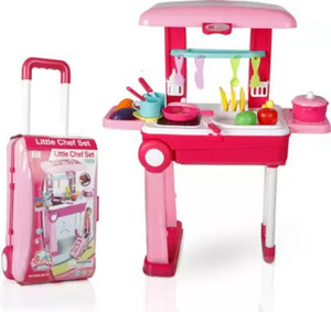 Tiny Tales Kids Foldable Kitchen Set Trolley with Light and Music Toy ...