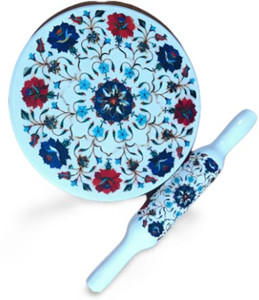 ABQA IMPEX Floral Design Indian White Marble Roti/Chapati Maker with ...