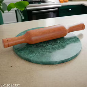 KiaNic Premium Stone Green Marble Chakla with Wooden Rolling Pin ...