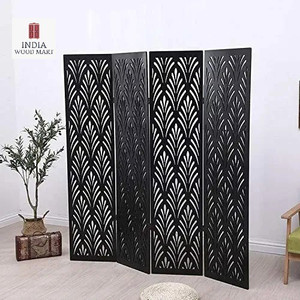 India wood mart Wooden Room Divider | 4 Panel Design Partition | Wood ...