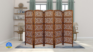 India wood mart Wooden Room Divider | 5 Panel Design Partition | Wood ...