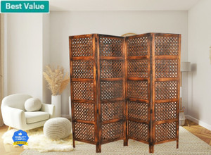 India wood mart Wooden Room Divider | 4 Panel Design Partition | Wood ...