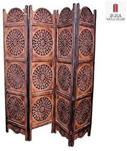 India wood mart Wooden Room Divider | 4 Panel Design Partition | Wood ...