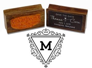 Printtoo Inverted Triangle Swirl Border Letter M Wood Mounted Rubber ...