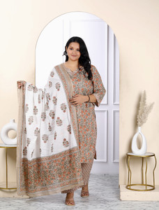 ANGIYA Floral Print Kurta, Palazzo & Dupatta Set - Buy ANGIYA Floral ...