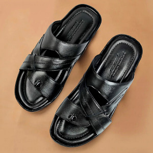 RICHER ROYAL Genuine Leather Office Sandals for Men Black Slider ...