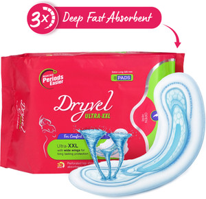 Dryvel Ultra-XXL Sanitary Pads | Extra Long ,Odour Control | Wide Wings ...