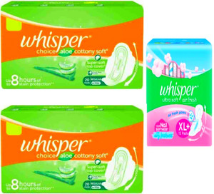Whisper Ultra soft xl 15+ Aloe vera Regular 20+20 pad Sanitary Pad ...