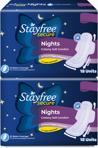 STAYFREE Secure Nights Sanitary Pads for Women, 36 Pads (18*2) Sanitary ...