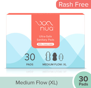Nua Ultra Safe Pads| 30 Medium flow-XL| Leakproof, 50% Wider Back ...