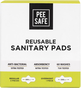Pee Safe Reusable Sanitary Pads|4N (3 Regular Pads + 1 Overnight Pad ...