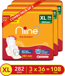 niine Dry Comfort Extra Long Sanitary Pads, Anti Leak Flow Channel ...