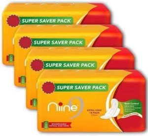 nine Dry Comfort Extra Long Sanitary Pads, Anti Leak Flow Channel |Pack ...