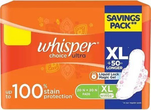 Whisper choice ultra XL +50 mm LONGER - 20 N + 20 N Sanitary Pad | Buy ...