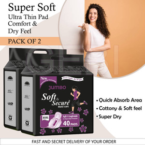 soft & secure Jumbo size pads for day & night protection in heavy flow ...