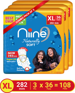 niine Naturally Soft XL Pads With Anti Leak Flow, Extra Soft and ...