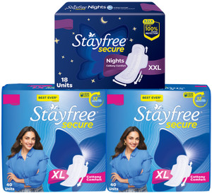 STAYFREE Secure Cottony Comfort XL 40 (pack of 2)+ Secure Nights XXL 18 ...