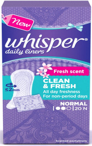 Whisper Daily liners clean and fresh 20N pad pack of 1 Sanitary Pad ...