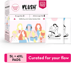 PLUSH Pure Cotton Sanitary Pads with Individual Disposable Pouch|100% ...