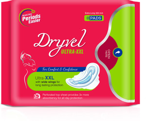 Dryvel Ultra-XXL Sanitary Pad with Wide Wings (8 Pads) - Day & Night ...