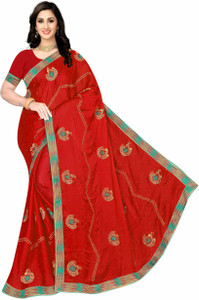 Buy KITRY Embroidered Bollywood Art Silk Red Sarees Online @ Best Price ...