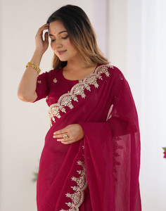 Buy Satrani Embellished, Embroidered Bollywood Jimmy Jimmy Red Sarees ...