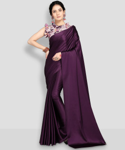 Buy ANANT DESIGNER STUDIO Solid/Plain Bollywood Satin Purple Sarees ...
