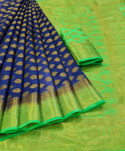 Buy RAJA RANI SAREE Woven Kanjivaram Nylon Blue Sarees Online @ Best ...
