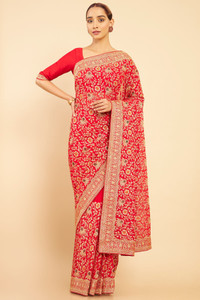 Buy soch Embroidered Bollywood Georgette Red Sarees Online @ Best Price ...