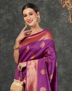 Buy SIRIL Woven, Embellished Kanjivaram Silk Blend, Jacquard Purple ...