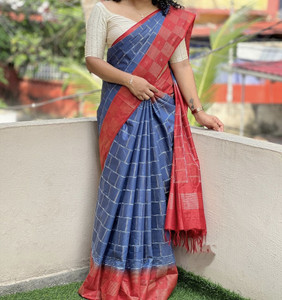 Buy Zafreen Handloom Dyed, Woven Bhagalpuri Cotton Silk Red, Blue ...