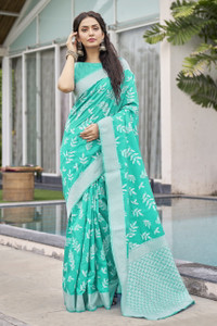Buy Sariya Woven Banarasi Jacquard, Silk Blend Light Green Sarees ...