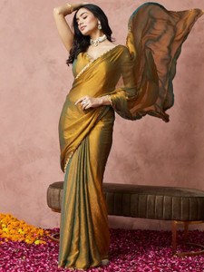 Buy Fragmatic Embellished Bollywood Chiffon Gold Sarees Online @ Best ...