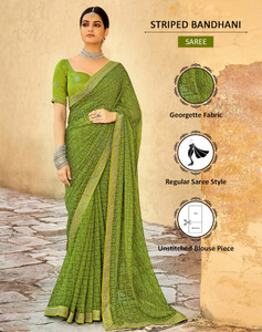 Buy SIRIL Striped, Embellished Bandhani Georgette Green, Gold Sarees ...